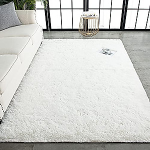 TWINNIS Super Soft Shaggy Rugs Fluffy Carpets 5x8 Feet, Indoor Modern Plush Area Rugs for Living Room Bedroom Kids Room Nursery Home Decor, Upgrade Anti-skid Durable Rectangular Fuzzy Rug, Cream White