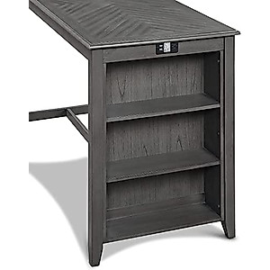 New Classic Furniture Amy Kitchen Counter Island Dining Table for 4 with Storage Shelf & USB Chargers, Contemporary Gray