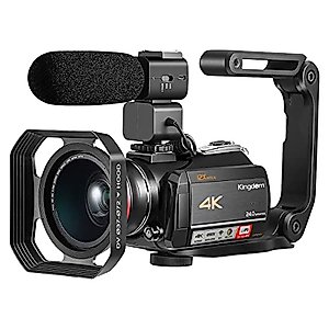 Kingdom 4k 12x Optical Zoom Camera Package with 4K Superior 12X Optical (100x Digital) Zoom Camera, Microphone, Wide Angle Lens, Lens Hood, Handheld Holder
