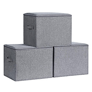 Homsorout Linen Closet Organizers and Storage - Large Storage Bins with Lids, Foldable Storage Organizer with Zippers, Decorative Storage Box for Bedroom, 3 Pack, Dark Gray