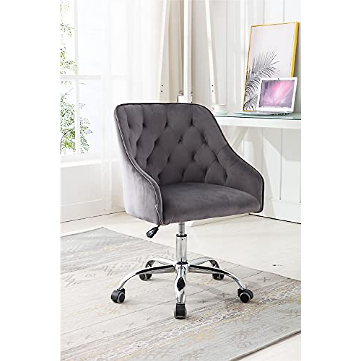 Modern Shell Swivel Chair, Velvet Desk and Chair, Leisure Office Chair Living Room Bedroom (Black)