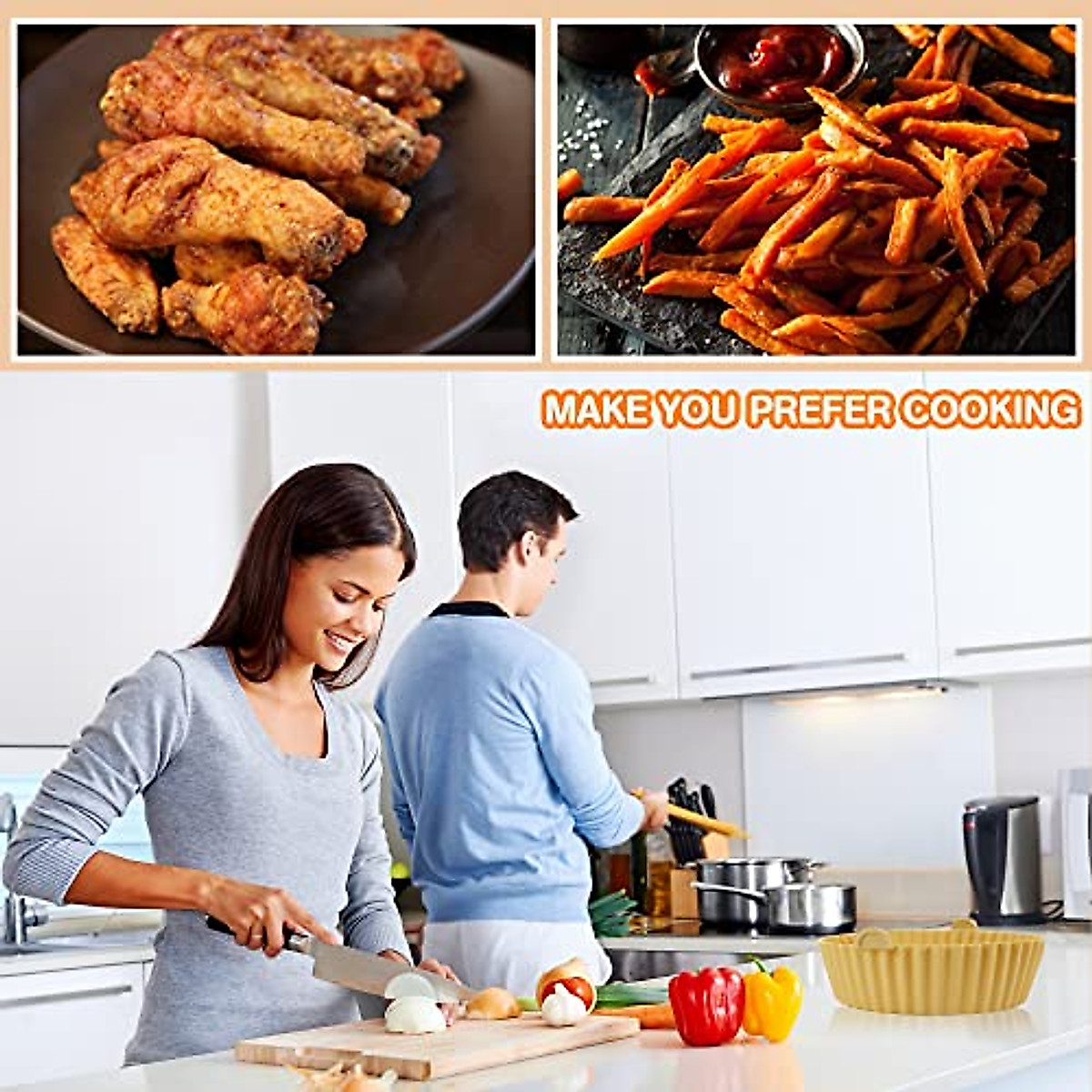 Air Fryer Silicone Pot, Air fryer liners,air fryer accessories,Easy to clean,air fryer parchment paper can be used on both sides,Unique stripe distribution increases baking effect by 10%(2PCS)