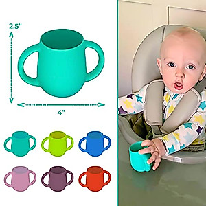 SiliLife Silicone Baby Cups for Baby or Toddler 2 Pack Flexible Food-Grade Safe BPA Free with Easy-Grip Handles for Self-Feeding Training