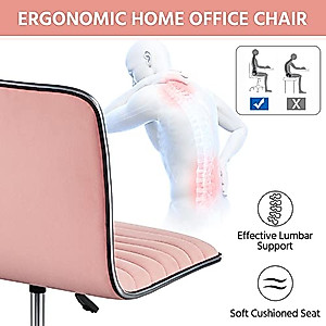 Topeakmart Armless Office Desk Chair Velvet Swivel Computer Chair Ribbed Task Chair Modern Makeup Chair Apricot Pink