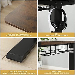 Jceet Adjustable Height Electric Standing Desk, 48 x 24 Inch Sit Stand Computer Desk with Lockable Casters, Stand Up Desk Table for Home Office, Black Frame+ Rustic Brown Top