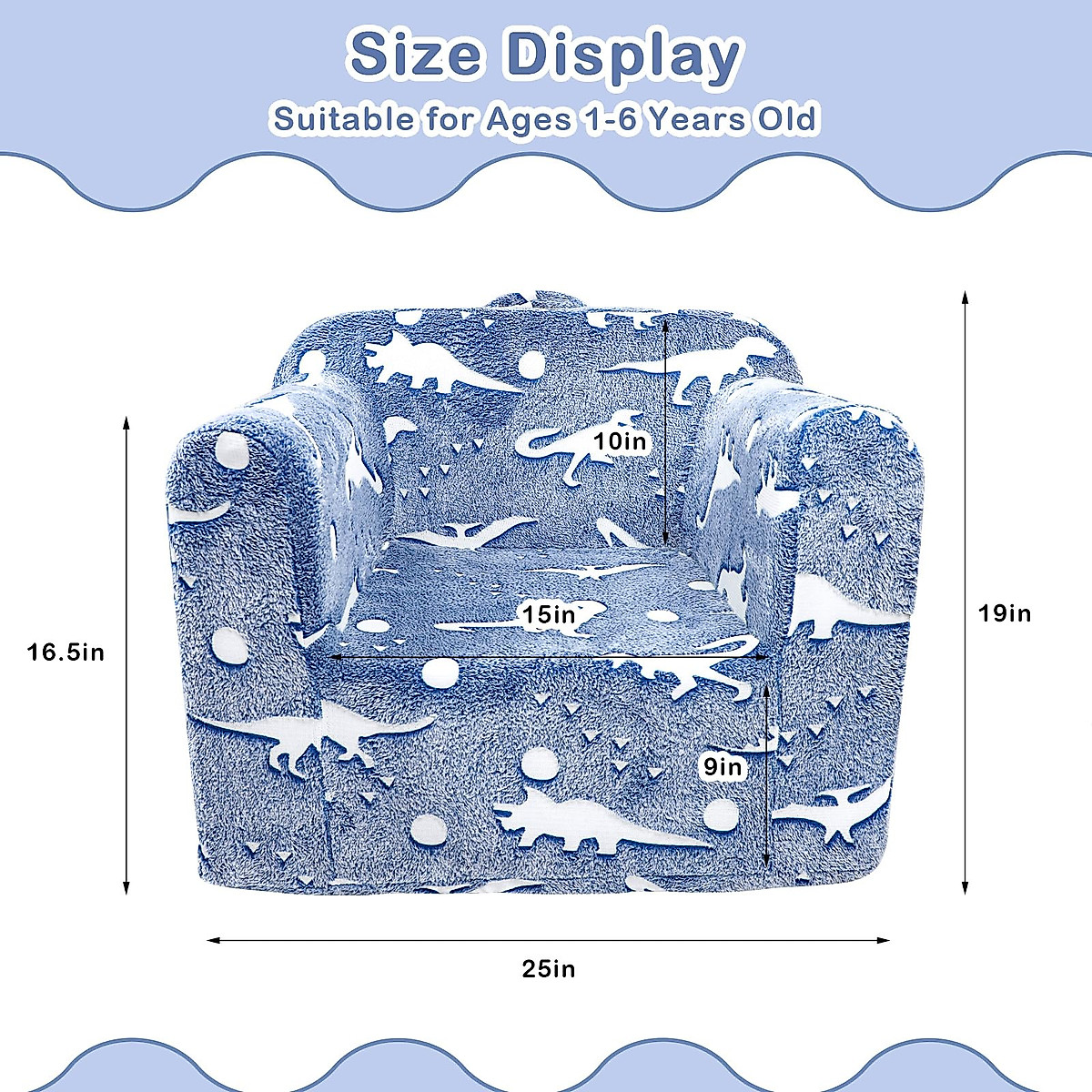 TANOFAR Kids Couch, Toddler Chairs Comfy, Kids Sofa for Boys Ages 1-6, Toddler Foam Couch Glow in The Dark, Soft Comfortable, Cute Dinosaurs