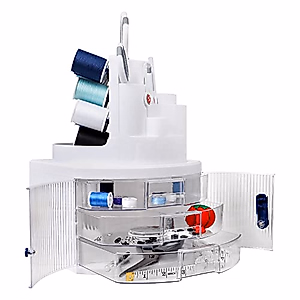 SINGER Sew-It-Goes Spin & Go Multipurpose Sewing Storage Container and Craft Organizer with Removable Drawers, Built-in Peg Board