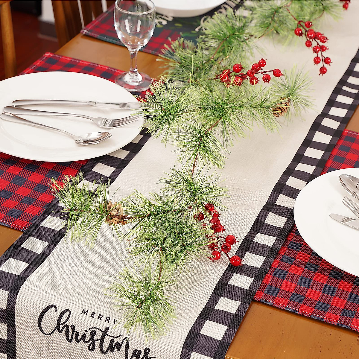 KaKaPops Christmas Garland with Lights, 6 FT Battery Operated Garland with 60 LED Lights, Timer, Lighted Garland with Berries Pine Cones for Mantle Stairs Railing Home Xmas Decoration Indoor