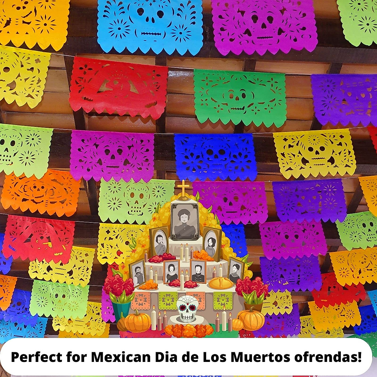 Dia de Los Muertos Papel Picado, Day of The Dead Banners, Dia de Los Muertos Altar 5 Pack|Tissue Paper