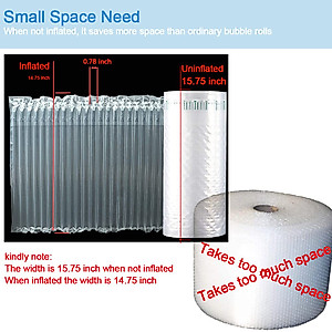 Bubble Cushioning Wrap Roll, 19.7 inch x144 Feet, Inflatable Air Pillow Column Wrap for heavy duty Packing and Moving, Large Bubble Wine Bottle Protector Breakable Shipping Supplies with Free Pump