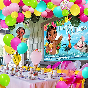 124 PCS Moana Birthday Party Decarotion Supplies,Moana Balloon Garland Arch Kit Baby Moana Banner for Hawaii Moana Theme Birthday Party Supplies Baby Shower Party Decorations