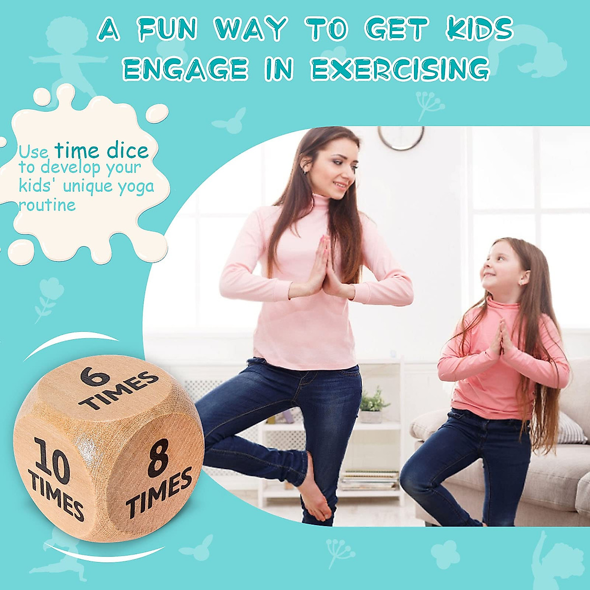 Garybank Kids Yoga Wooden Dice with Yoga Cards, Fun Exercise Dice for Kids Workout Equipment, Workout Dice Game for Kids Solo or Group, 12 Yoga Cards for Kids with Wooden Gift Boxes, Yoga for Kids