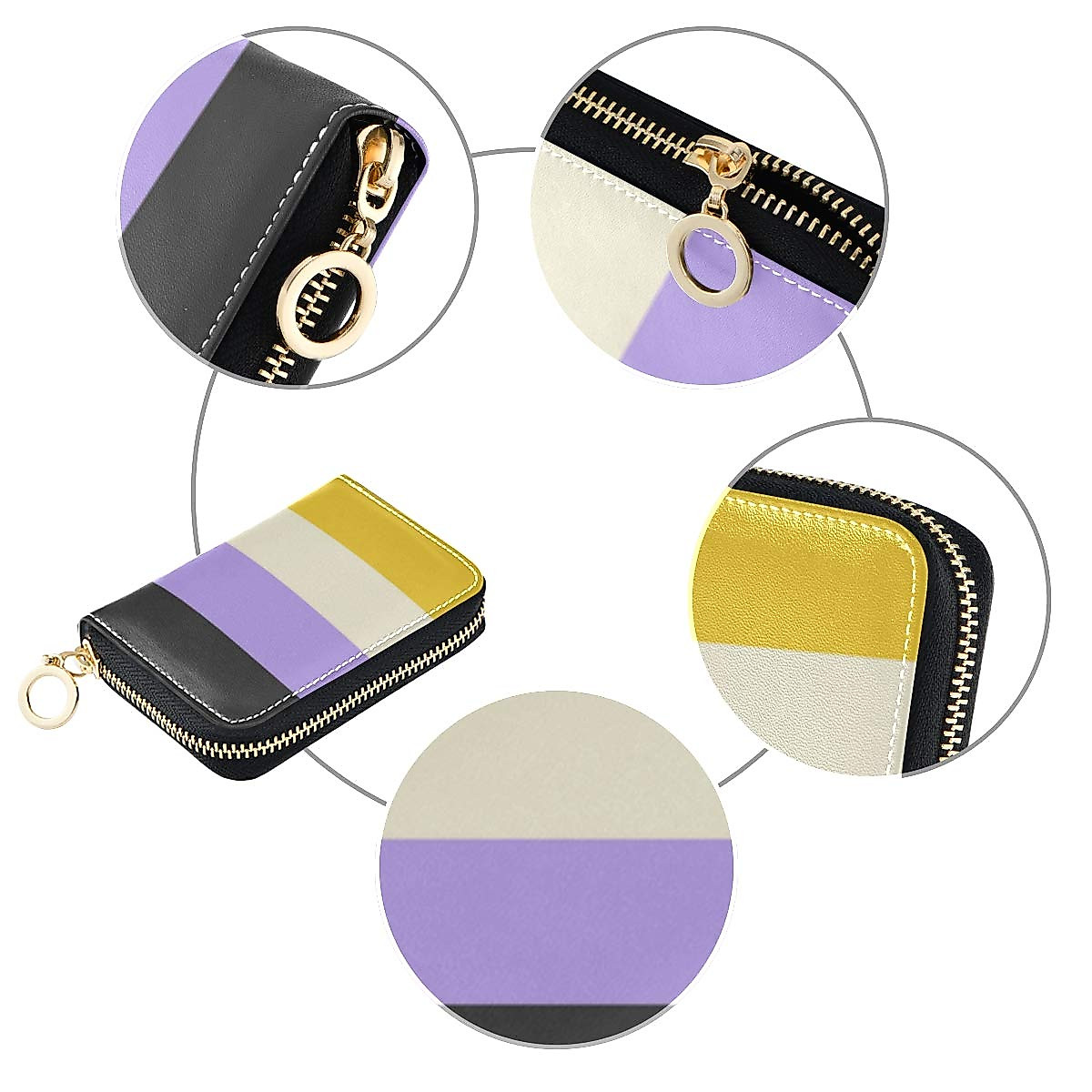 Slim Minimalist Soft Leather Mini Case Holder Organizer Wallet for Women Men Nonbinary Pride Flag