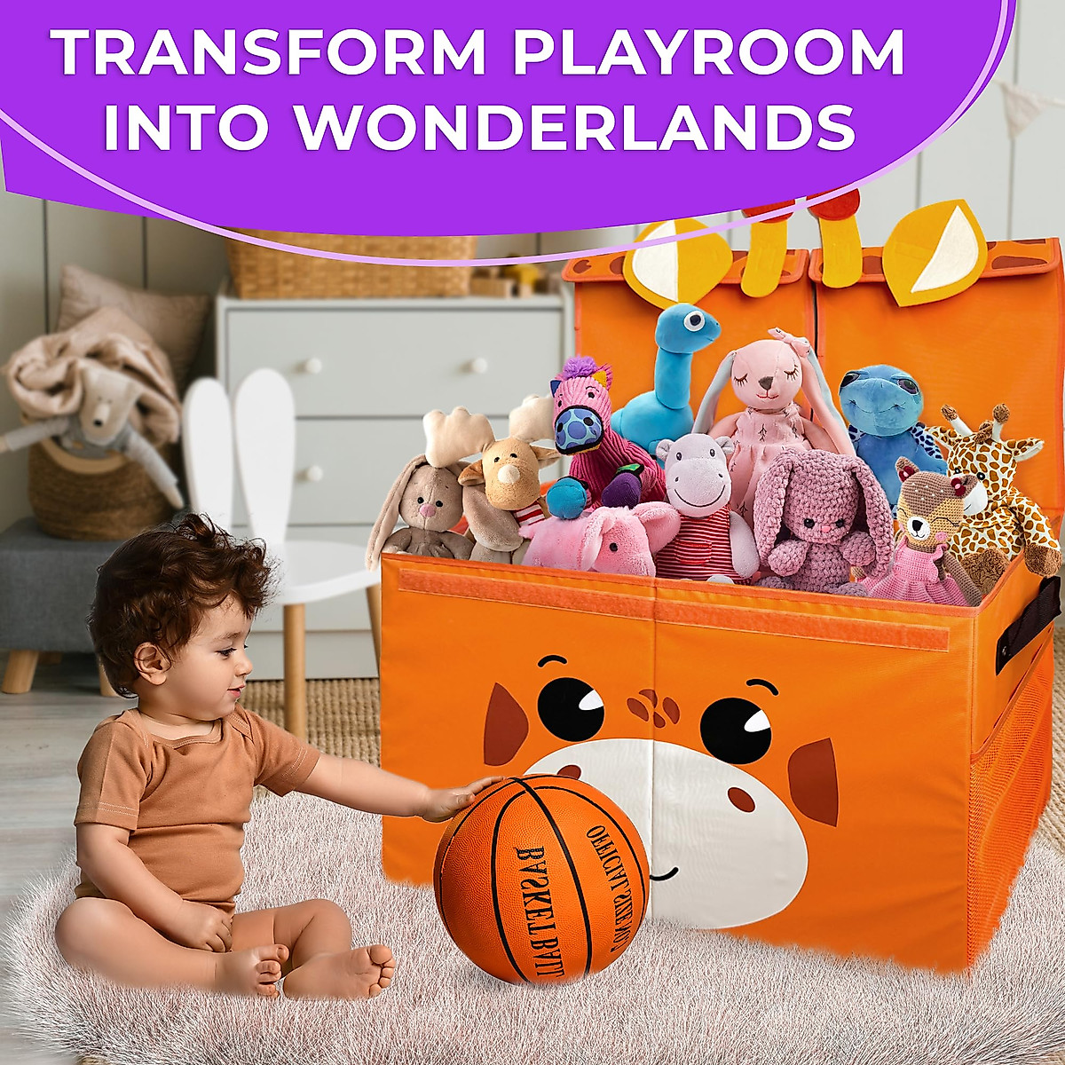 QUOKKA Toy Chest Storage Boxes for Boys and Girls Large Dino, Large Giraffe & Large Koala - Fabric Foldable Bin for Playroom