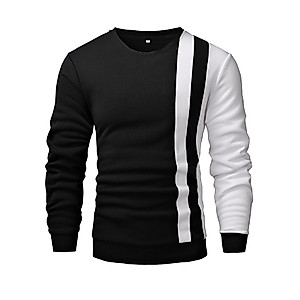 GORGLITTER Men's Casual Crewneck Sweatshirt Color Block Fleece Pullover Sweatshirt Black and White Large