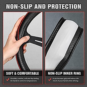 K KNODEL Universal Fit Steering Wheel Cover, Microfiber Leather Car Steering Wheel Cover, Anti-Slip Car Wheel Protector, 15 Inch (Red)