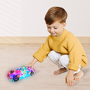 ArtCreativity Light Up Transparent Sensory Car Toy for Kids, 1PC, Bump and Go Toy Car with Colorful Moving Gears, Music, and LED Effects, Fun Educational Toy for Kids, Great Birthday Gift Idea