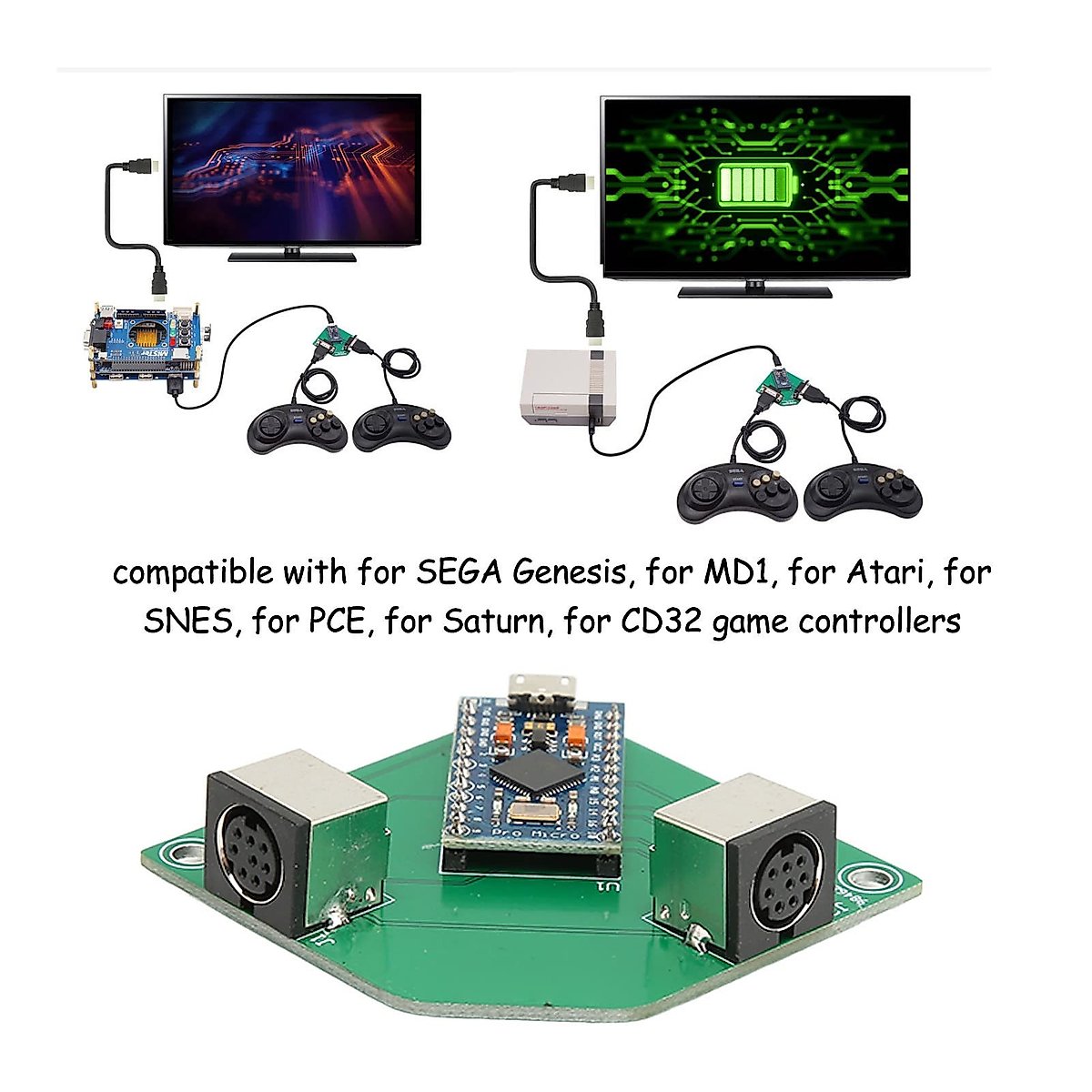 Handle Joysticks USB Adapter, Mini Handle Converters for RasPi for Mister FPGA for PC Game Controller Conversion Adapter for Genesis, for Atari Game Controllers (for PCE Handle Adapter)