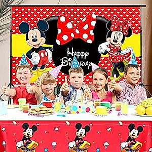 Mickey Minnie Mouse Themed Backdrop and Tablecloth Party Supplies Disney Cartoon Colorful Dots Photography Background Happy Birthday Banner Decorations