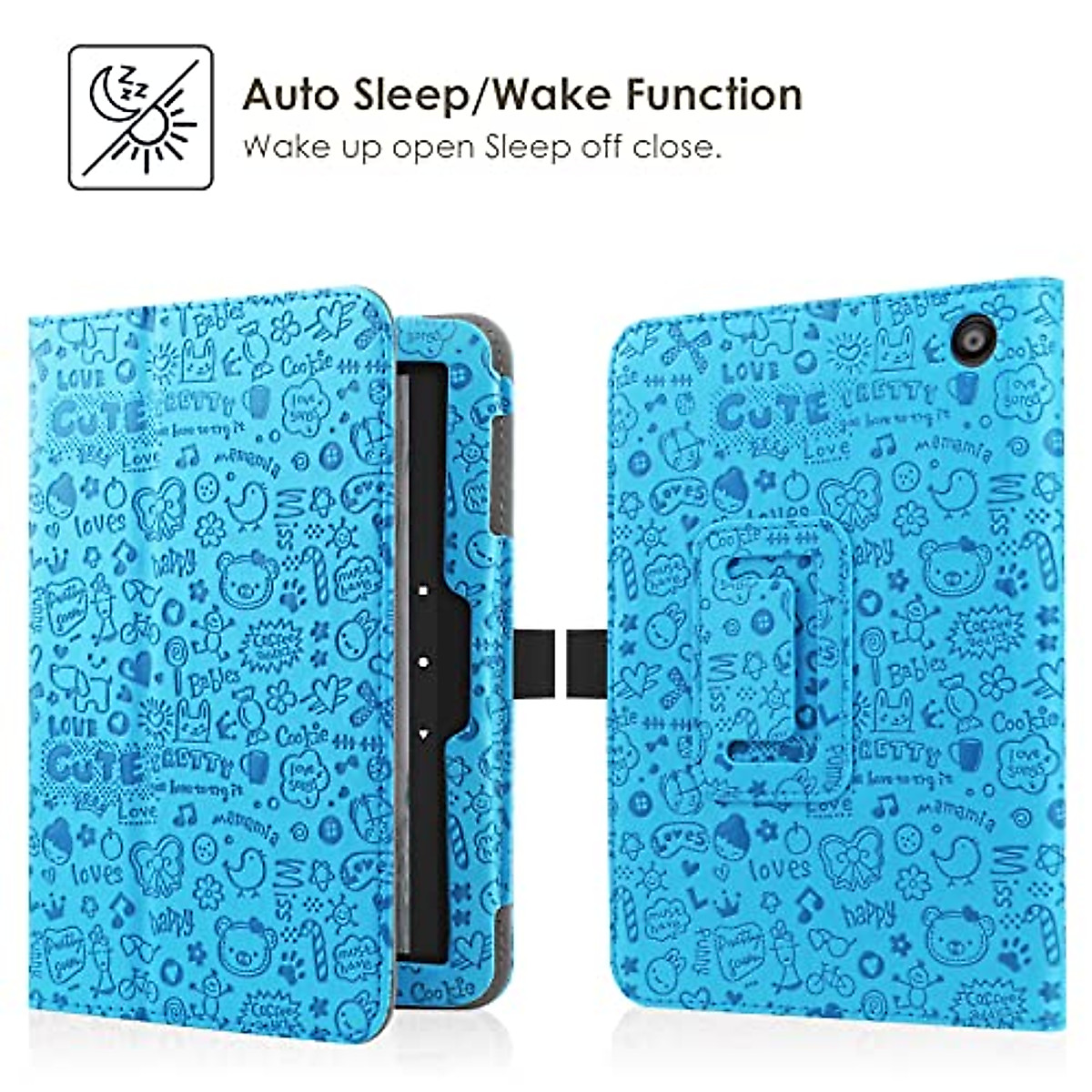 HGWALP Case for All-New Amazon Fire 7 Tablet (Only Compatible with 12th Generation, 2022 Release),Slim Premium PU Leather Folding Stand Cover for Amazon Fire 7 Tablet with Auto Wake/Sleep-Blue
