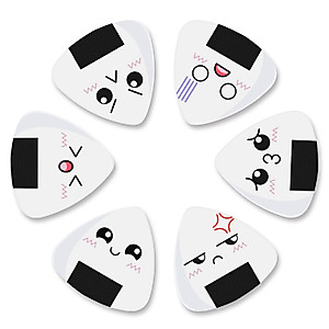 Dulphee Guitar Picks, Ukulele Picks White Sushi Rice Balls Pattern Guitar Picks Classical Triangle 0.96mm Heavy Guitar Plectrums 12 Pack for Bass, Acoustic & Electric Guitars