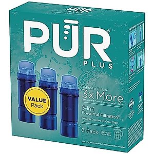 PUR PLUS Water Pitcher & Dispenser Replacement Filter 3-Pack, Genuine PUR Filter, 3-in-1 Powerful Filtration for More Chemical & Physical Substance Reduction, 6-Month Value, Blue (CRF950Z3)