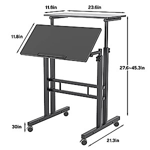 Mobile Stand Up Desk, 24 inch Laptop Computer Desk Adjustable Standing Home Office Desks with Roller, Student Desk School Desk Simple Stand Up Desk Small Desks for Small Spaces for Standing or Sitting