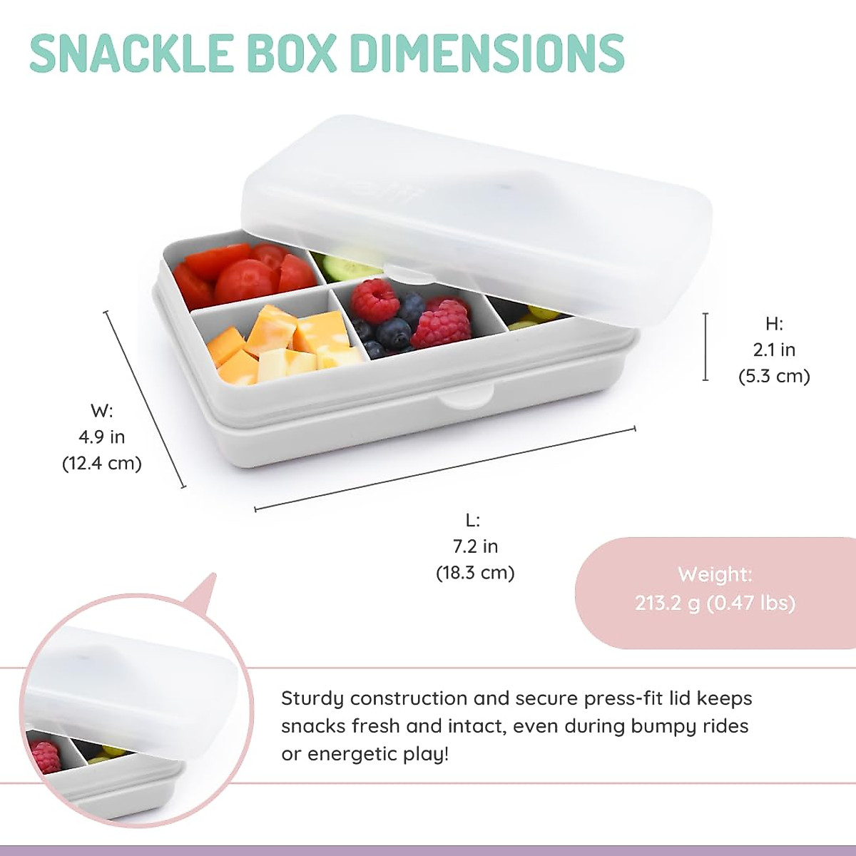 melii Mini Snackle Box – 6 Compartments, Divided Snack Container, Food Storage for Kids and Adults, Removable Dividers, Arts & Crafts, Beads, BPA-Free, Grey