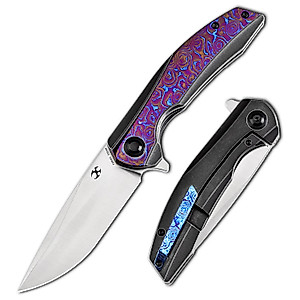 KANSEPT Accipiter Pocket Folding Knives EDC Camping Folding Knife 3.36'' Satin CPM S35VN Blade Pocket Folding Knife with Black Anodized Titanium + Timascus Handle Everyday Carry K1007E3