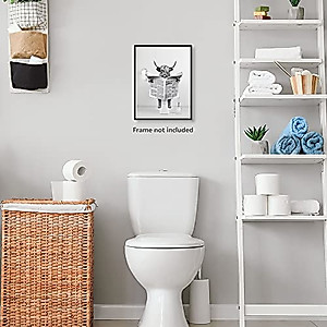 WOKEZ Funny Highland Cow Canvas Wall Art Print Painting Cute Black and White Cow Picture Animal Posters Rustic Farmhouse Style Wall Decor for Office Bathroom Restroom 12x16in Unframed