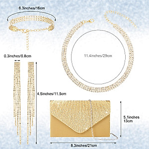 Hicarer 5 Pcs Women Accessories Including Shawls and Wraps, Evening Bag Clutch Purses, Rhinestone Jewelry Sets for Wedding(Cute Style,Gold)