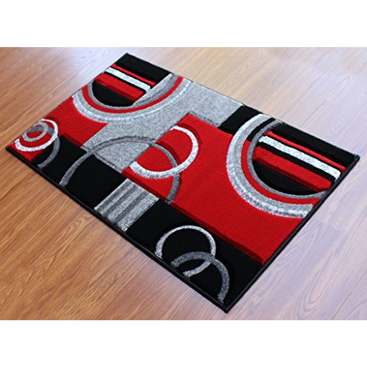 Masada Rugs, Sophia Collection Hand Carved Area Rug Modern Contemporary Red Grey White Black (2 Feet X 3 Feet 4 Inch) Mat