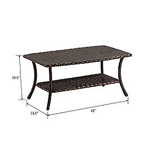 HUMMUH Wicker Patio Coffee Table,Rattan Outdoor Coffee Table with 2-Layer Storage Furniture Tables for Garden,Porch,Backyard