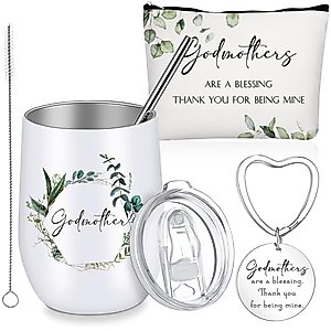 Didaey Set of 3 Godmother Gifts 12oz Stainless Steel Tumblers Godmother Gifts Godmothers Makeup Bags Key Chain for Thanksgiving Wedding Holiday Appreciated Gift(Leaves)
