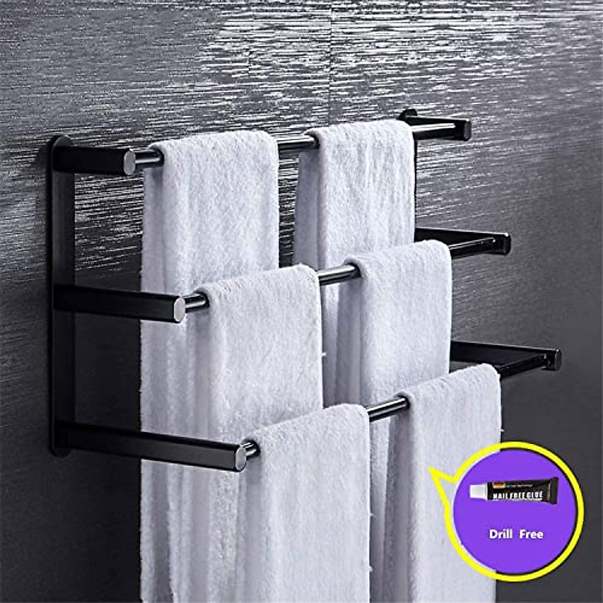 Black Drill Free Towel Rack Thicken Space Aluminum One Body Multiple Rod Towel Bars Polished Finish Wall-Mounted Towel Rail,Color:B Bathroom (Color : C, Size : 60cm)