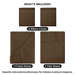 ROYALE LINENS 4 Piece Full Sheets Set - Soft Brushed 1800 Microfiber Bedding - 1 Fitted, 1 Flat Sheet, 2 Pillow Cases - Wrinkle Free & Fade Resistant - Hotel Luxury Bed Sheets (Chocolate Brown, Full)