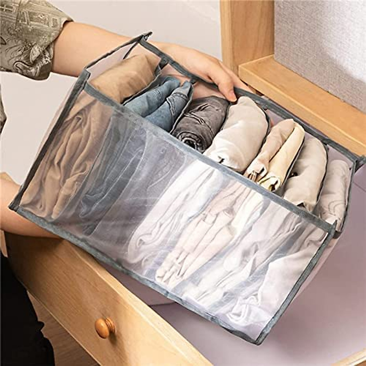 Aoser Wardrobe Clothes Organizer（2pcs）, 7 Grids Washable Organizer, Jeans Compartment Storage Box, Closet Organizers (2pcs Grid)