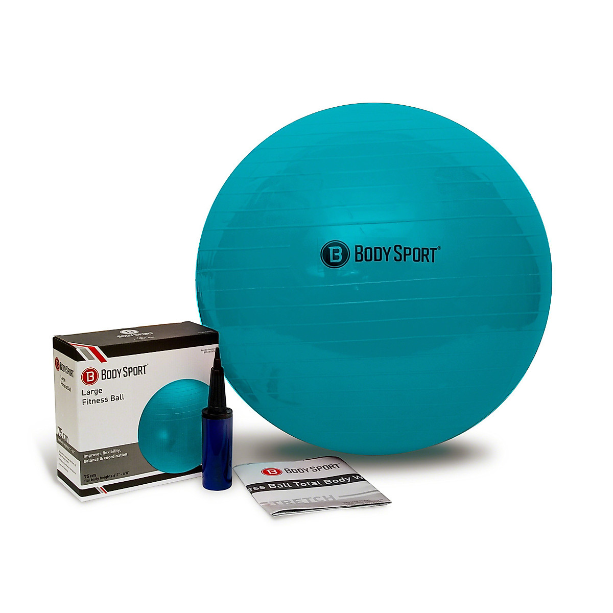 Body Sport Exercise Ball with Pump for Home Gym Balance Stability, Pilates, Core Strength, Stretching, Yoga, Fitness Facilities, Desk Chairs Teal 85cm