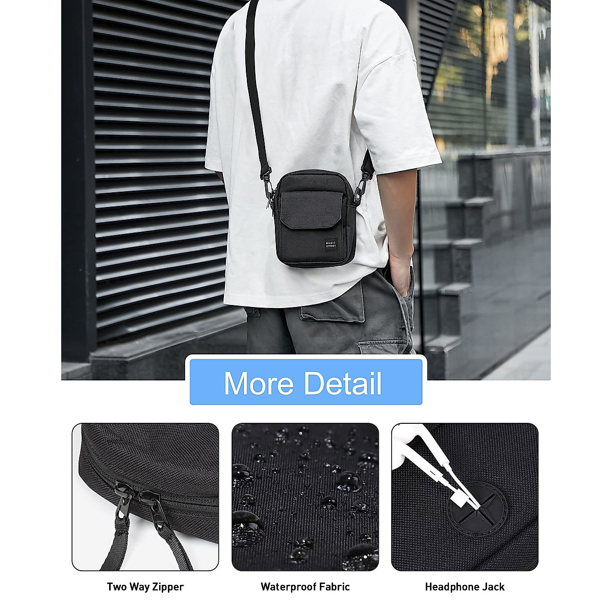 Black Small Side Shoulder Bag Crossbody Bag For Men Women Mini Messenger Bag Satchel Travel Purse Passport Holder Bag, Cell Phone Purse Neck Pouch Wallet- Unisex