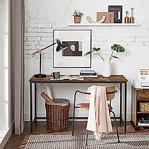 VASAGLE 55.1-Inch Computer Writing Desk, Home Office Small Study Workstation, Industrial Style PC Laptop Table, Steel Frame, Rustic Brown + Black