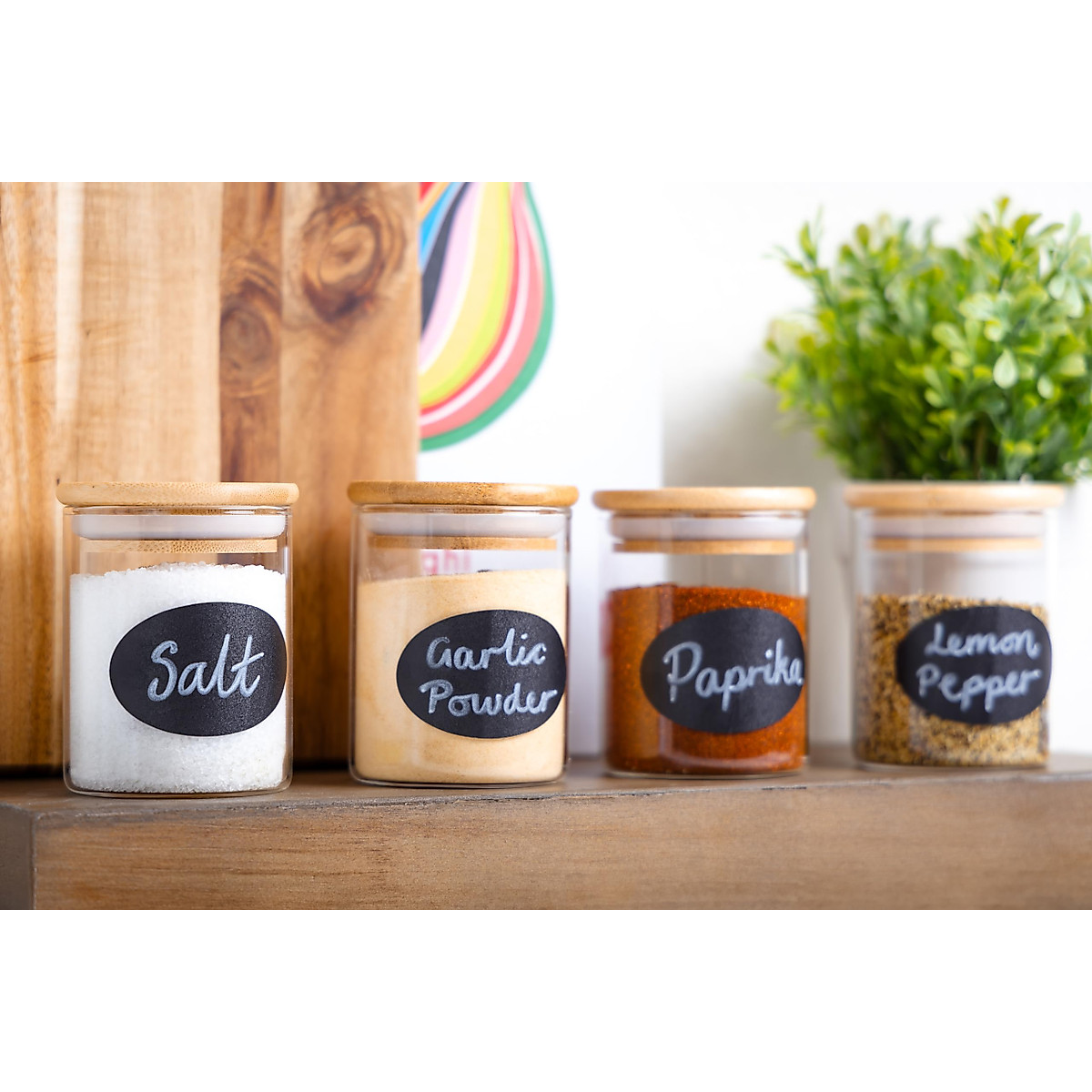 Spice Jar Set - 6oz Glass Spice Jars with Bamboo Lids and Labels, Perfect for Seasoning Containers, Food Storage, and Kitchen Spice Organization, Glass Spice Jars with Lids and Stickers, 2.5mm Thick