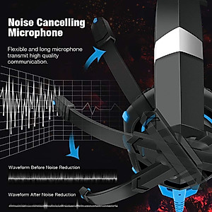 Gaming Headset for Xbox One, PS4, PC, Y-Team Gaming Headphone with Noise Cancelling Mic, 3D Stereo Surround Sound, Soft Earmuff, LED Light Compatible Mac, Laptop, Switch, PS3(Blue)