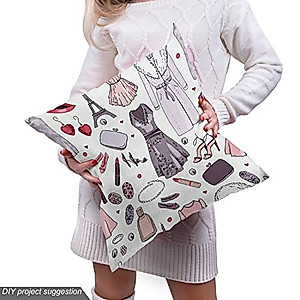 Ambesonne Modern Fabric by The Yard, Feminine Fashion Themed Items Dress Earrings Makeup Objects Heels Bag, Decorative Fabric for Upholstery and Home Accents, 1 Yard, Purple Pink