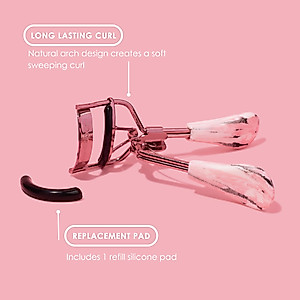JAPONESQUE Comfort Grip Lash Curler for Natural & False Lashes, Round Shaped Eyes, Includes 1 Refill Pad, Holds Curl up to 8 Hours