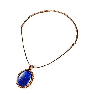 Natural Lapis Lazuli Gemstones Necklace, Discovery of Witches, Diana Bishop Necklace, Oval Lapis pendant and rope chain, blue, brown
