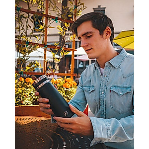 Nayad Roamer Stainless Steel Vacuum Insulated Thermos Bottle, Automotive Cup Holder Compatible Travel Coffee Mug Water Bottle with Lid for Iced Cold/Hot Drinks (18 oz, Black)