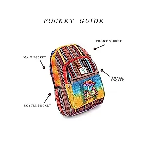 Unique Frog & Mushroom Embroidered Himalaya Hemp Hippie Backpack Festival Backpack FAIR TRADE Handmade with Love. (LARGE)