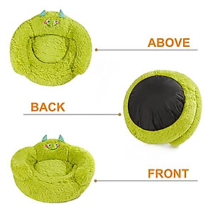 Jiupety Cute Calming Dog and Cat Bed, Indoor High Bolster Donut Dog Beds, Comfortable Plush Cuddler Dog Bed, M(24"x24"x14") Size for Small Dogs and Cats, Cute Cartoon Soft Bed, Green.
