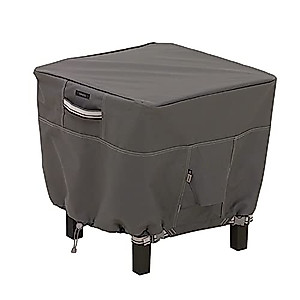 Classic Accessories Ravenna Water-Resistant 21 Inch Square Patio Ottoman/Table Cover, Outdoor Table Cover, Dark Taupe