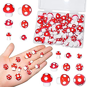 HADDIY Mini Mushrooms Decorations,60 Pcs Tiny Resin Miniature Mushroom Figurines for Crafts,Bonsai and Fairy Garden Accessories(Red)